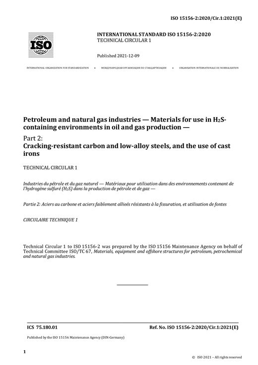Technical Circular 1 - Petroleum and Natural Gas Industries - Materials for Use in H2S ...